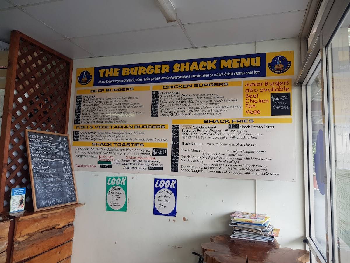 Menu at The Burger Shack restaurant, Auckland