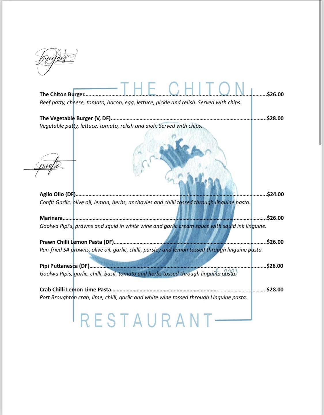 Menu at The Chiton Restaurant, Hayborough