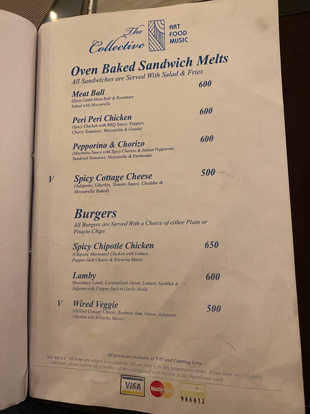 Menu at The Collective Restaurant and Art Gallery, Nairobi