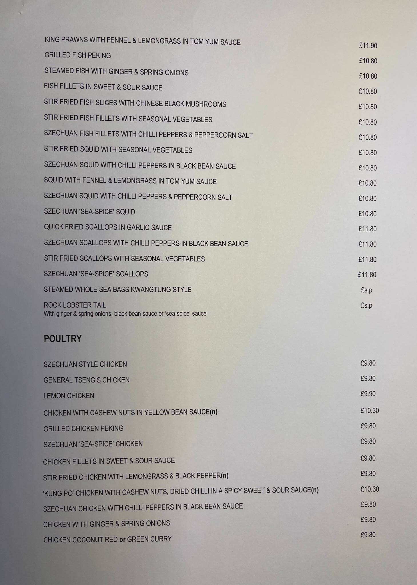 Menu at The Dragon Inn restaurant, Richmond, 130 Sheen Rd