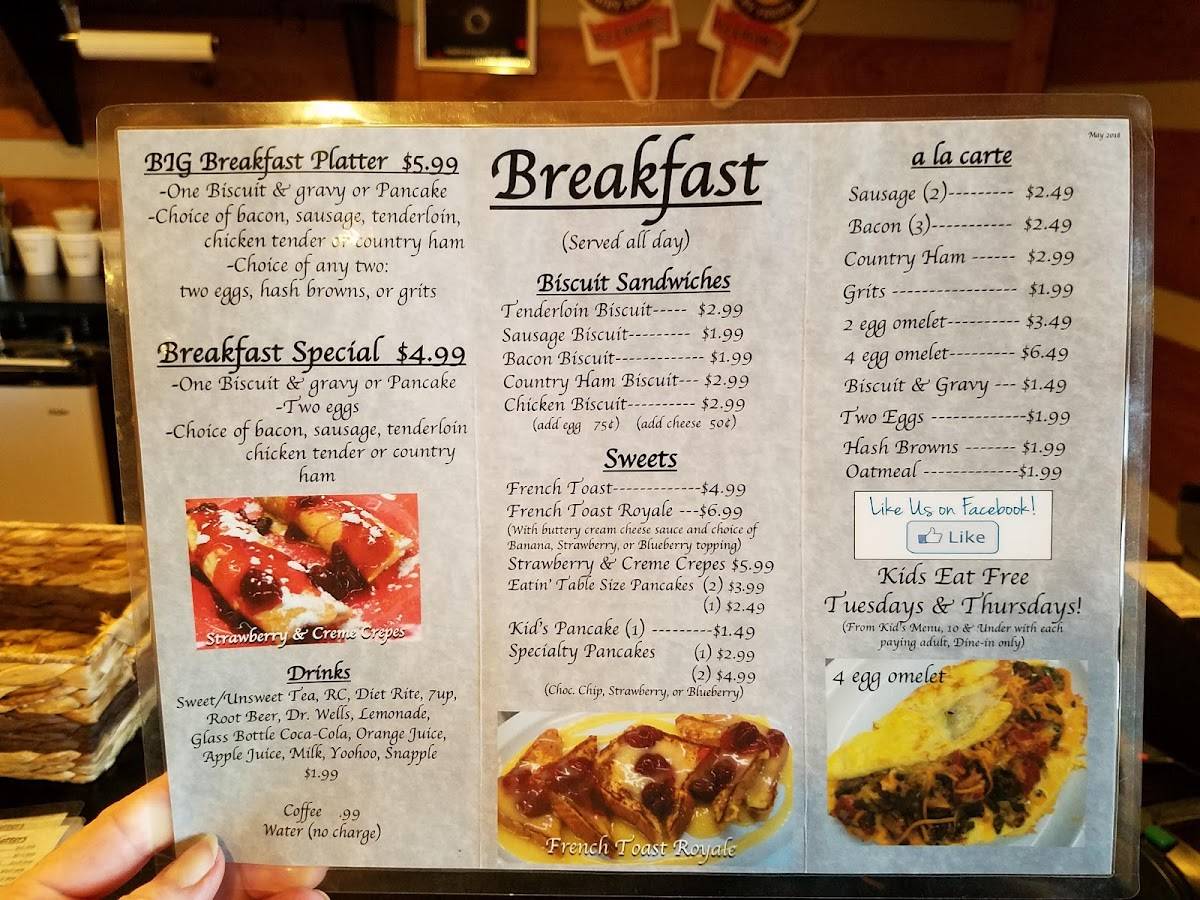 Menu at The Eatin' Table restaurant, Gamaliel
