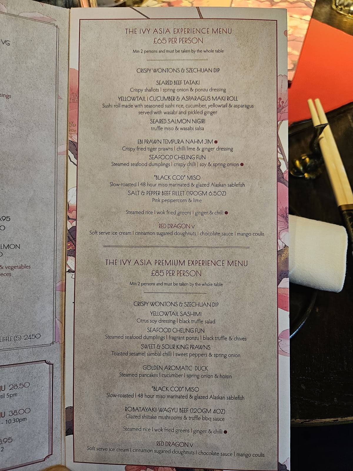 Menu at The Ivy Asia St Paul's restaurant, London