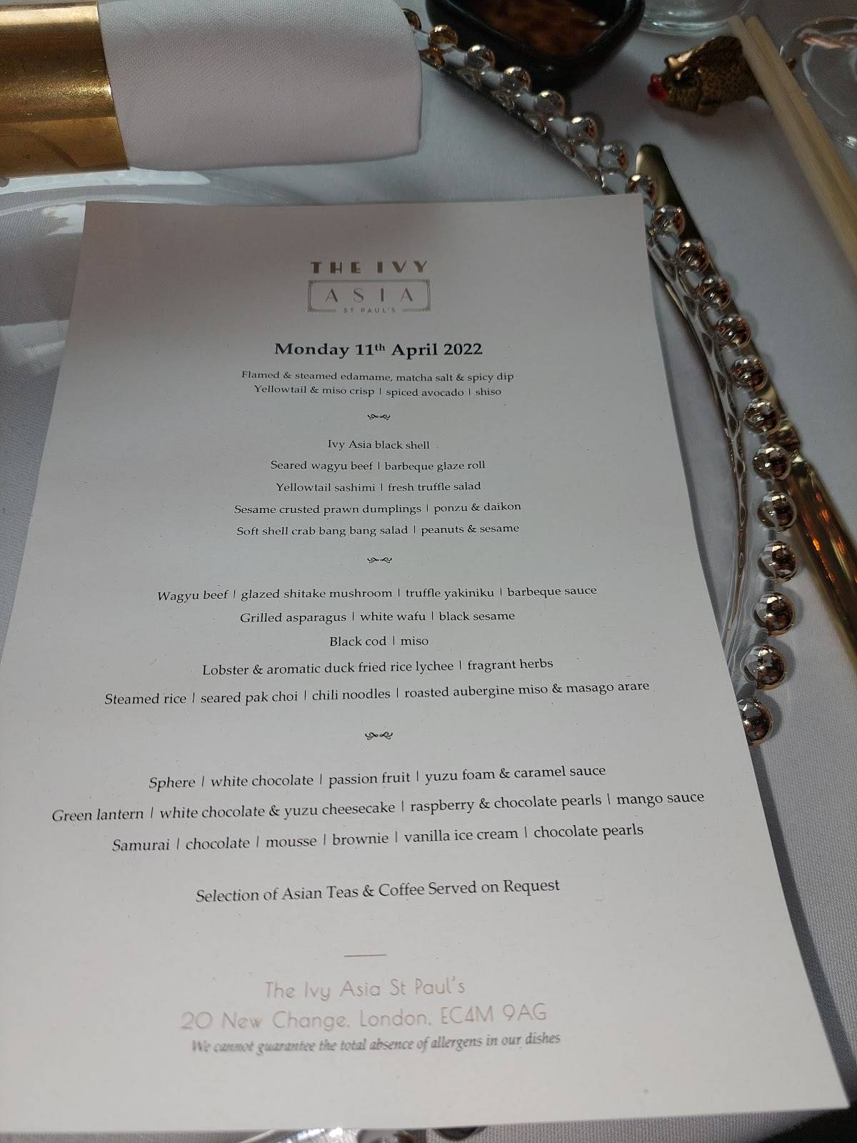 Menu at The Ivy Asia St Paul's restaurant, London