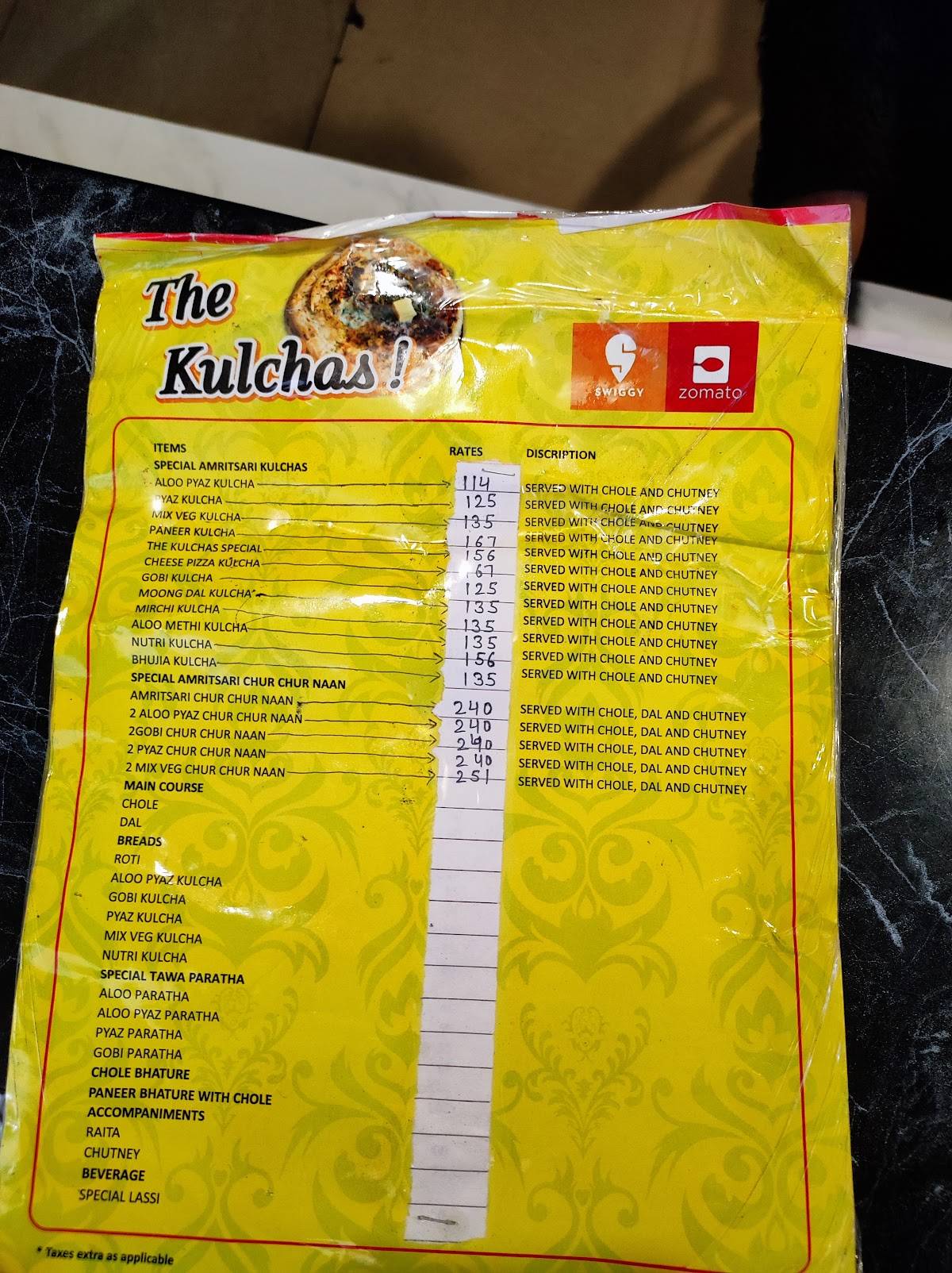 Menu at The Kulchas, New Delhi, A 232 Double Story