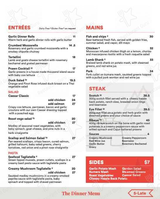 Menu at The Lookout Bar and Kitchen, Hamilton