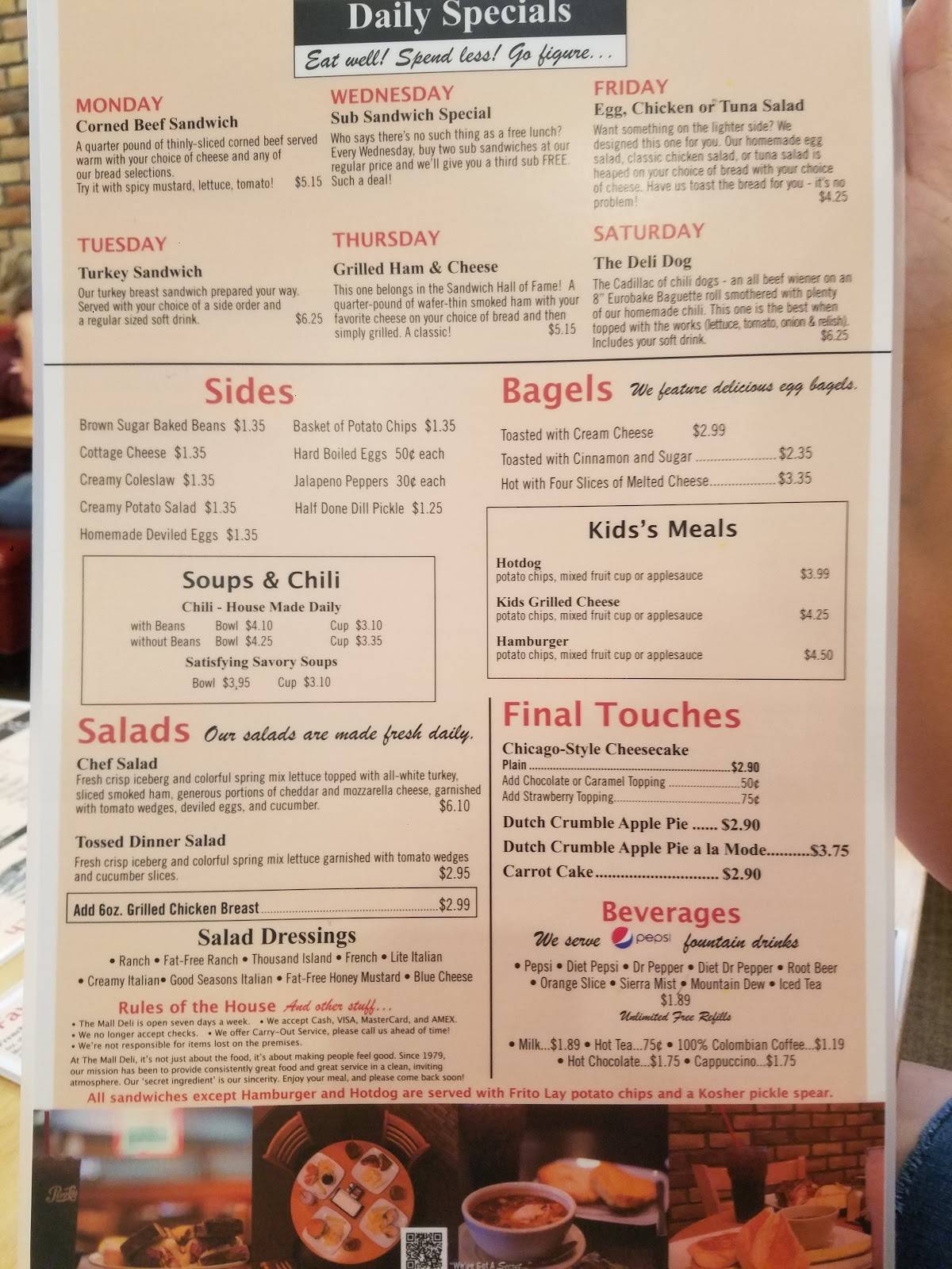 Menu at The Mall Deli restaurant, Pittsburg