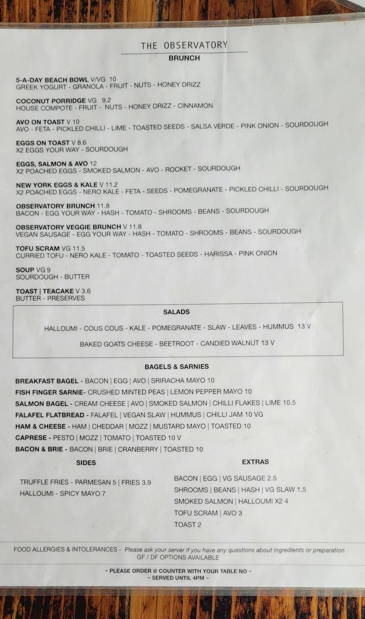Menu at The Observatory Swansea restaurant, Swansea