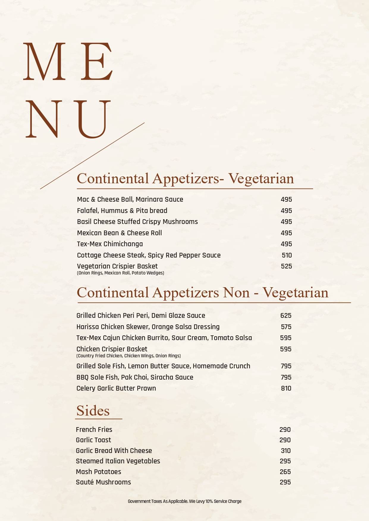 Menu at Palm Burj, Agra