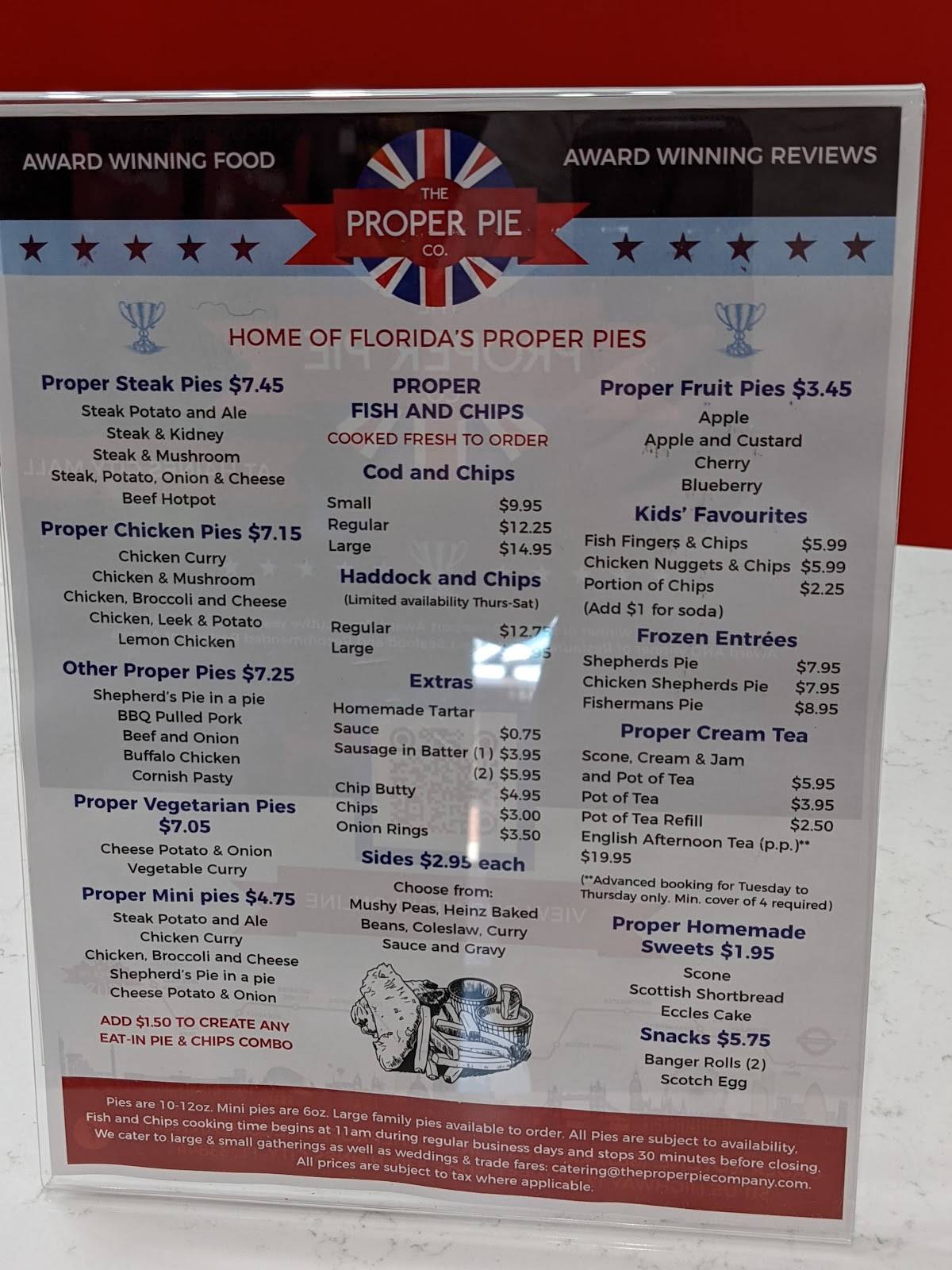 Menu at The Proper Pie Company restaurant, Haines City, 511 Hwy 17 92 W