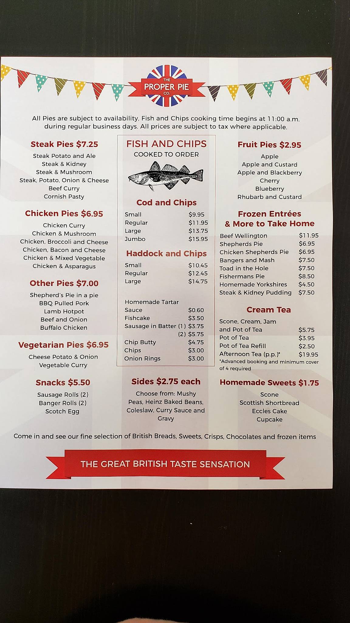 Menu at The Proper Pie Company restaurant, Haines City, 511 Hwy 17 92 W