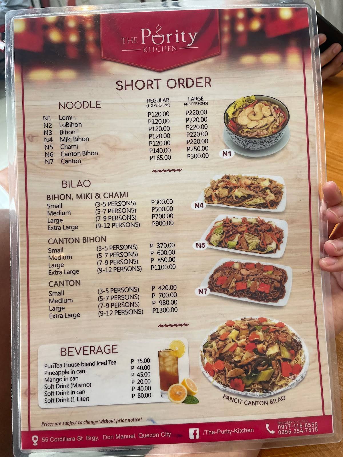 Menu at The Purity Kitchen restaurant, Quezon City