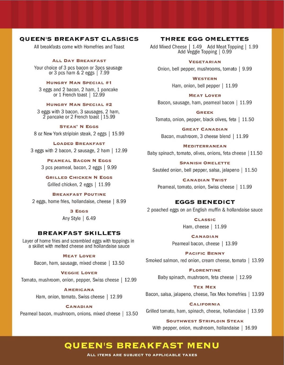 Menu at The Queen’s Bistro restaurant, Lindsay