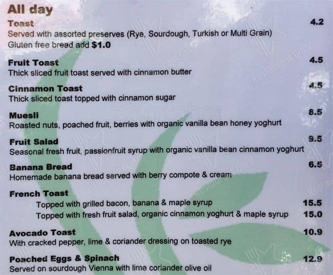 Menu at Thyme Cafe Bar, Main Beach, 20-22 Tedder Ave