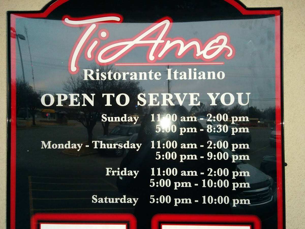 Menu at Ti Amo Ristorante Italiano restaurant, Tulsa, S Sheridan Rd A