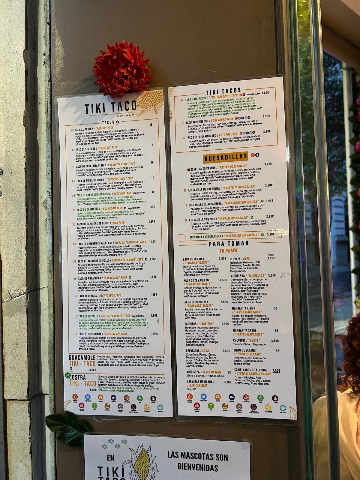 Carta del restaurante Taquería Tiki Taco, Madrid