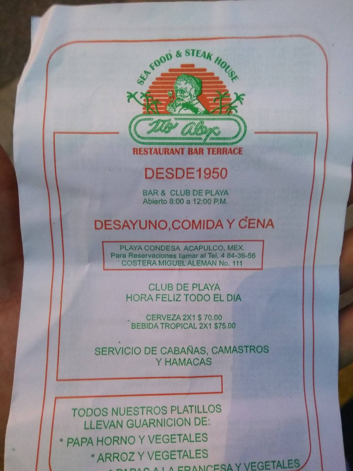 Carta del restaurante Tío Alex Mariscos y Carnes, Acapulco