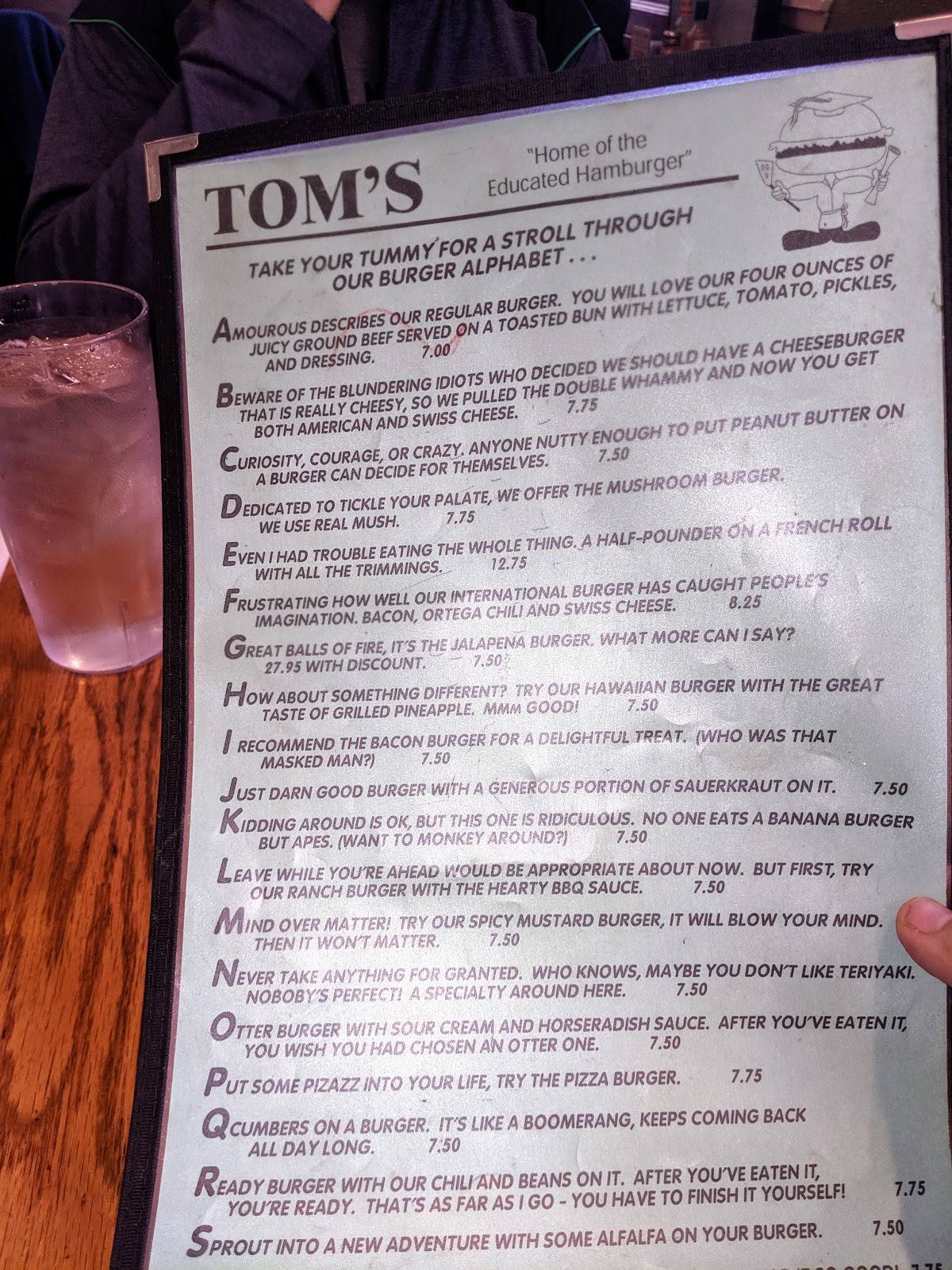 Menu at Tom's restaurant, Lompoc, 115 E College Ave #13