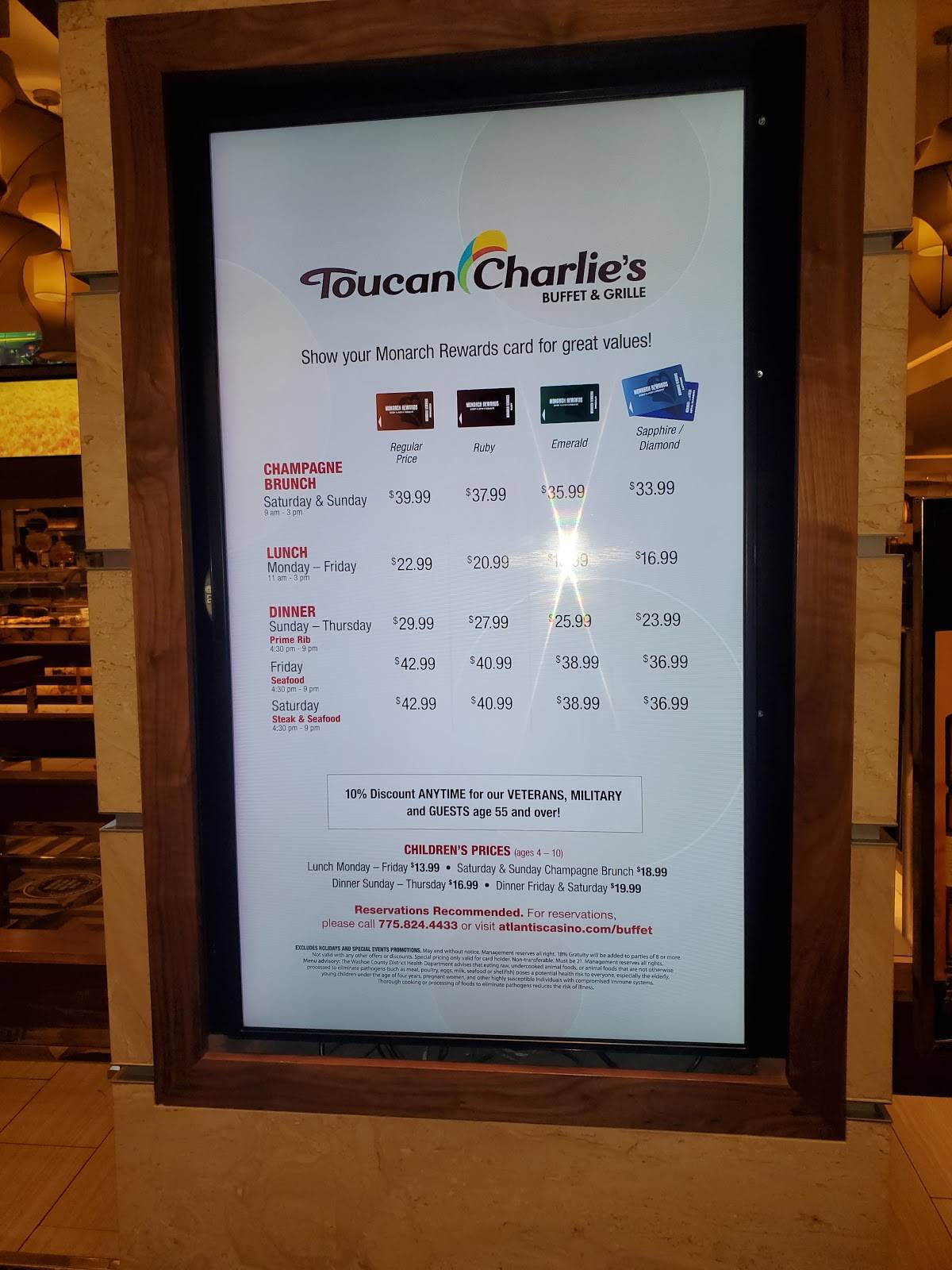 Menu at Toucan Charlie's Buffet & Grille restaurant, Reno, S Virginia St