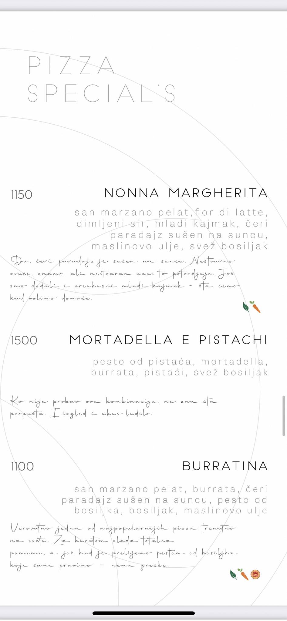Menu at Tramontana pizza & wine bar, Novi Sad