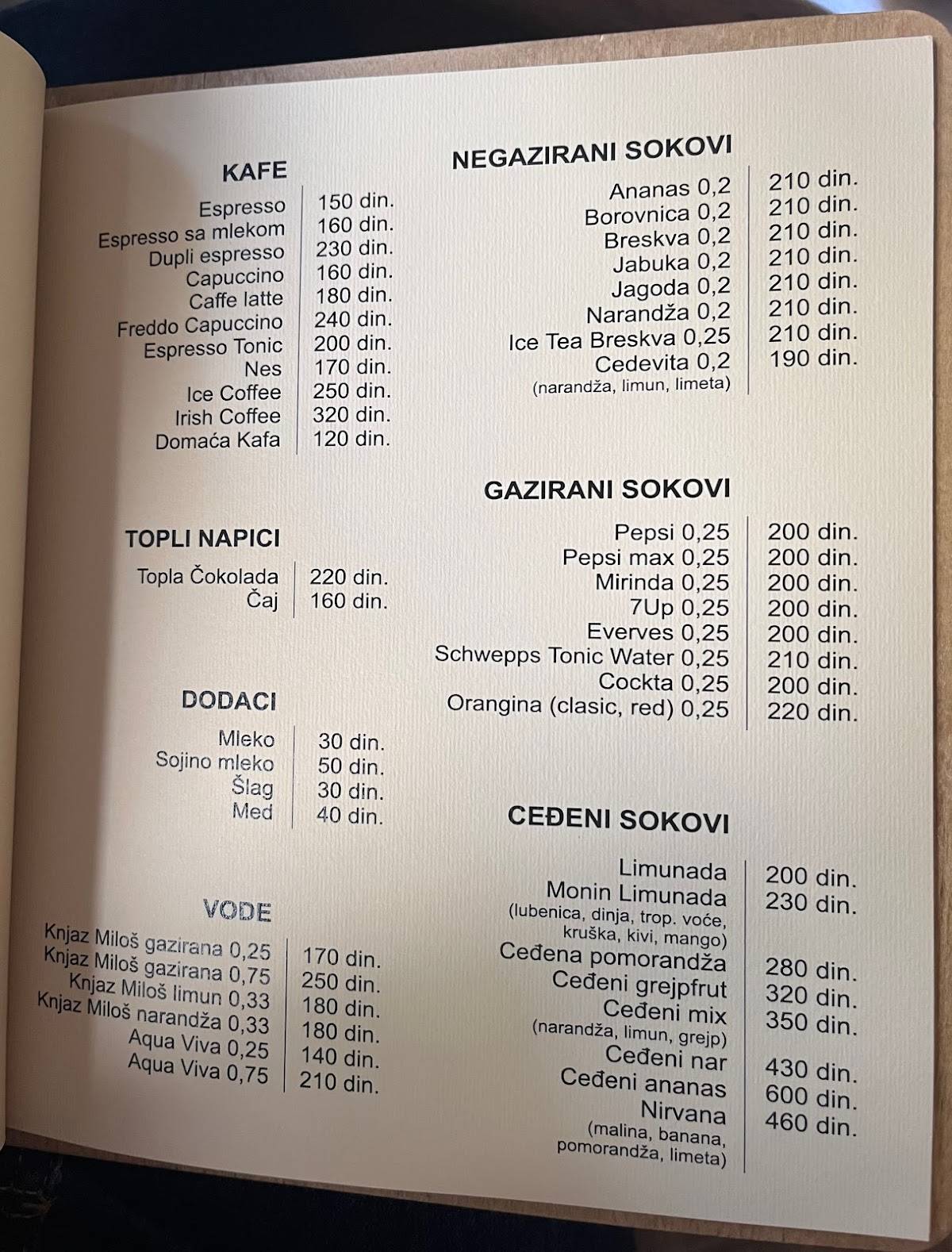 Speisekarte von Tramonto Kafe Restoran restaurant, Kraljevo
