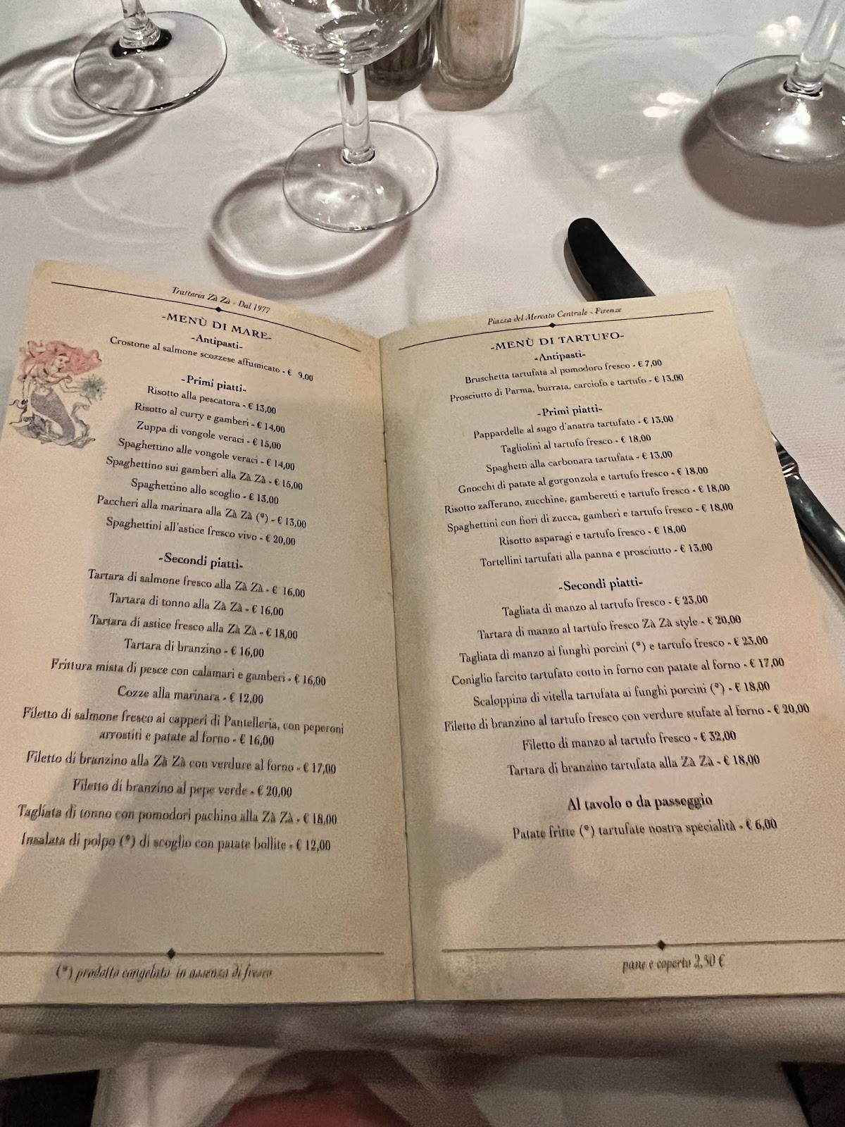 Speisekarte von Trattoria Zà Zà restaurant, Florenz, Piazza del Mercato ...