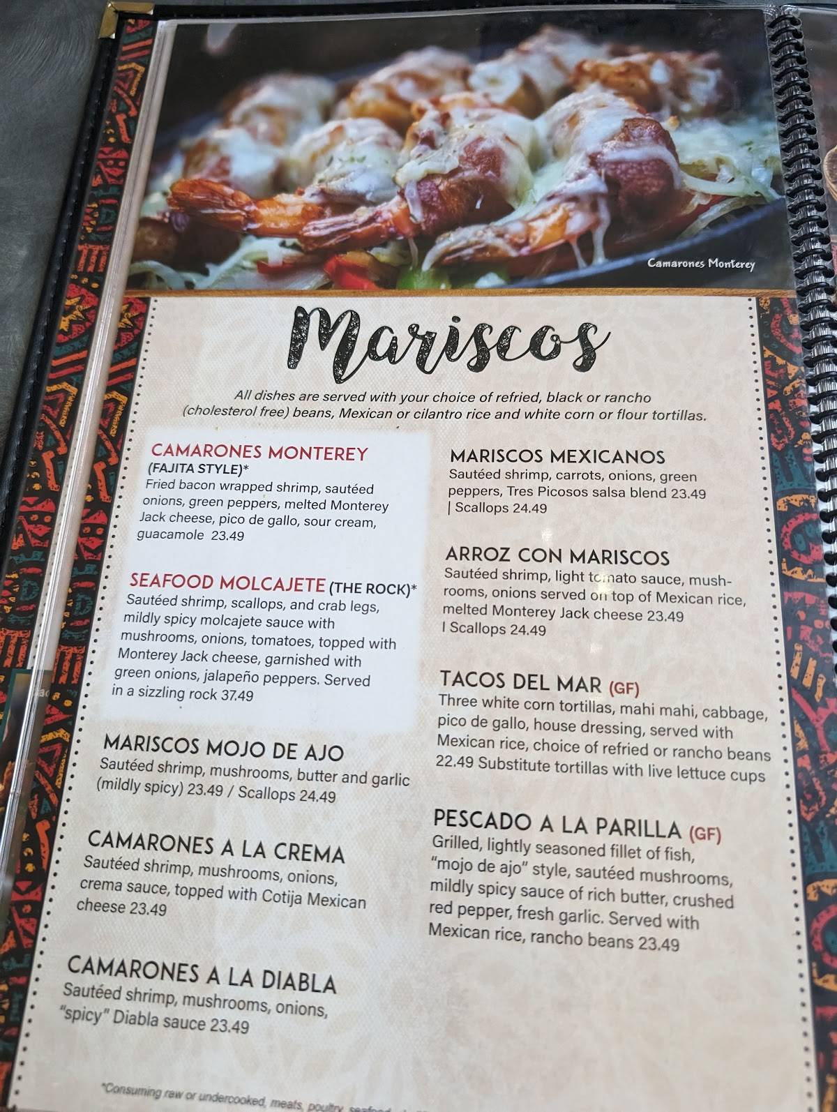 Menu at Tres Chiles Picosos restaurant, Eureka