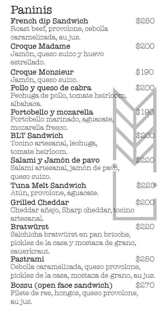 Menu at Trigo Salvaje restaurant, Mexicali