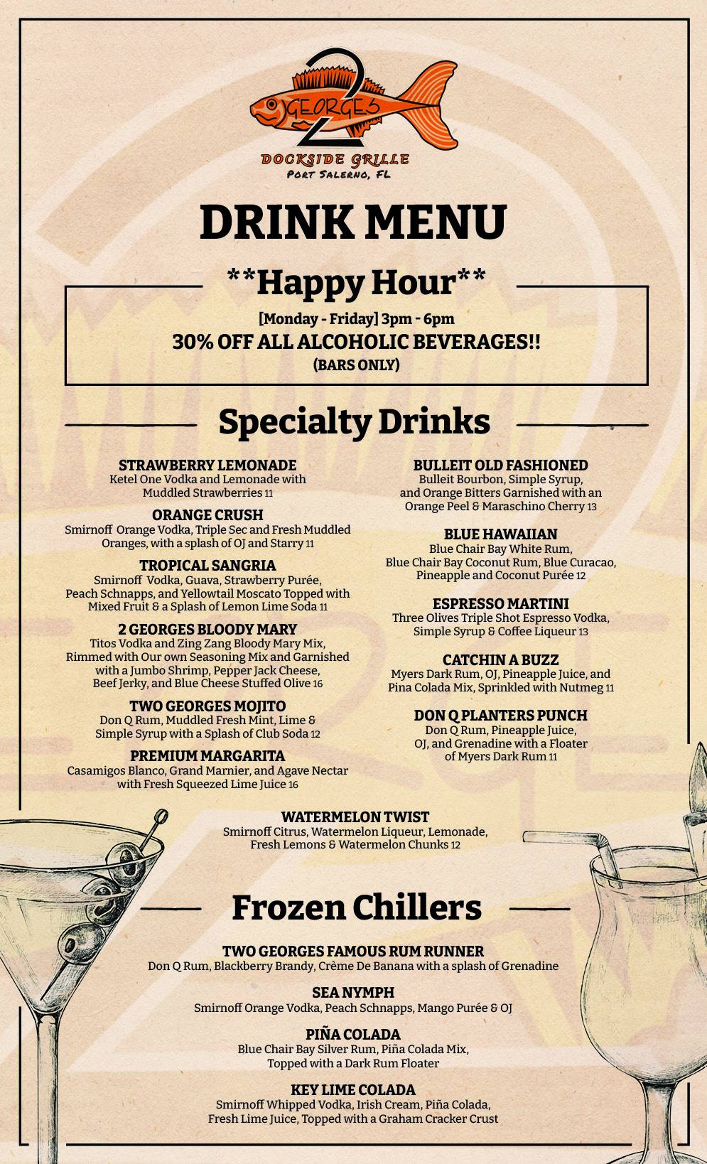 Menu at Two Georges Dockside Grille BBQ, Stuart