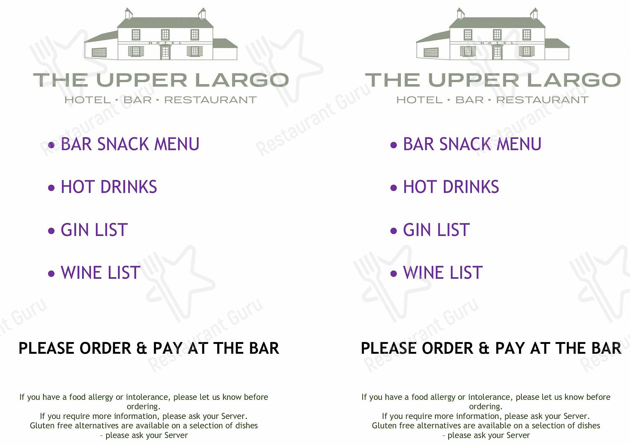 Menu at Upper Largo Hotel & Restaurant, Lower Largo