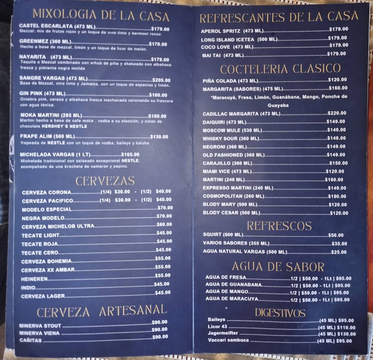 Menu at Restaurant Vargas Mezcales, Mezcales
