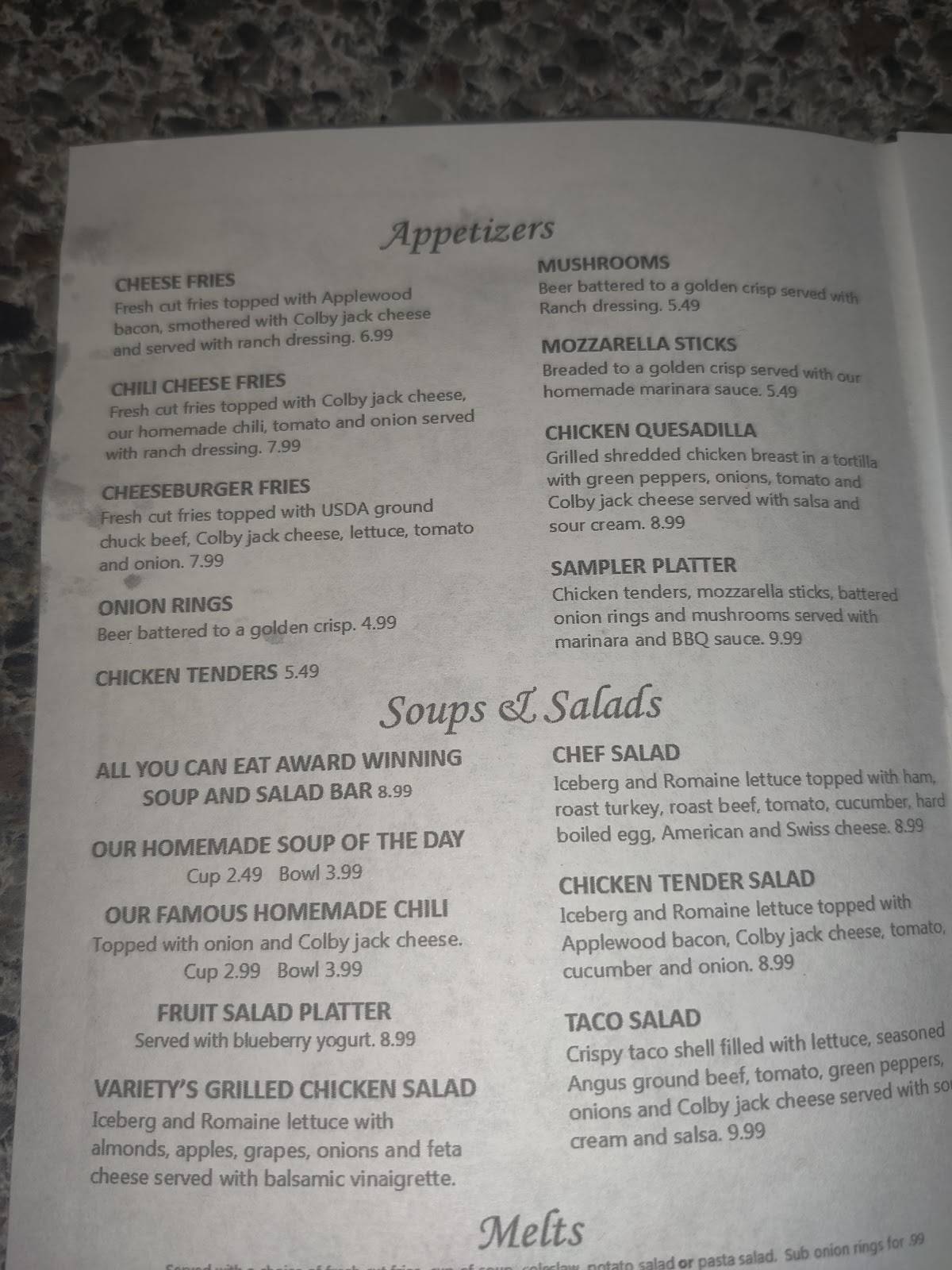 Menu at Variety's Restaurant, Massillon, Lincoln Way E