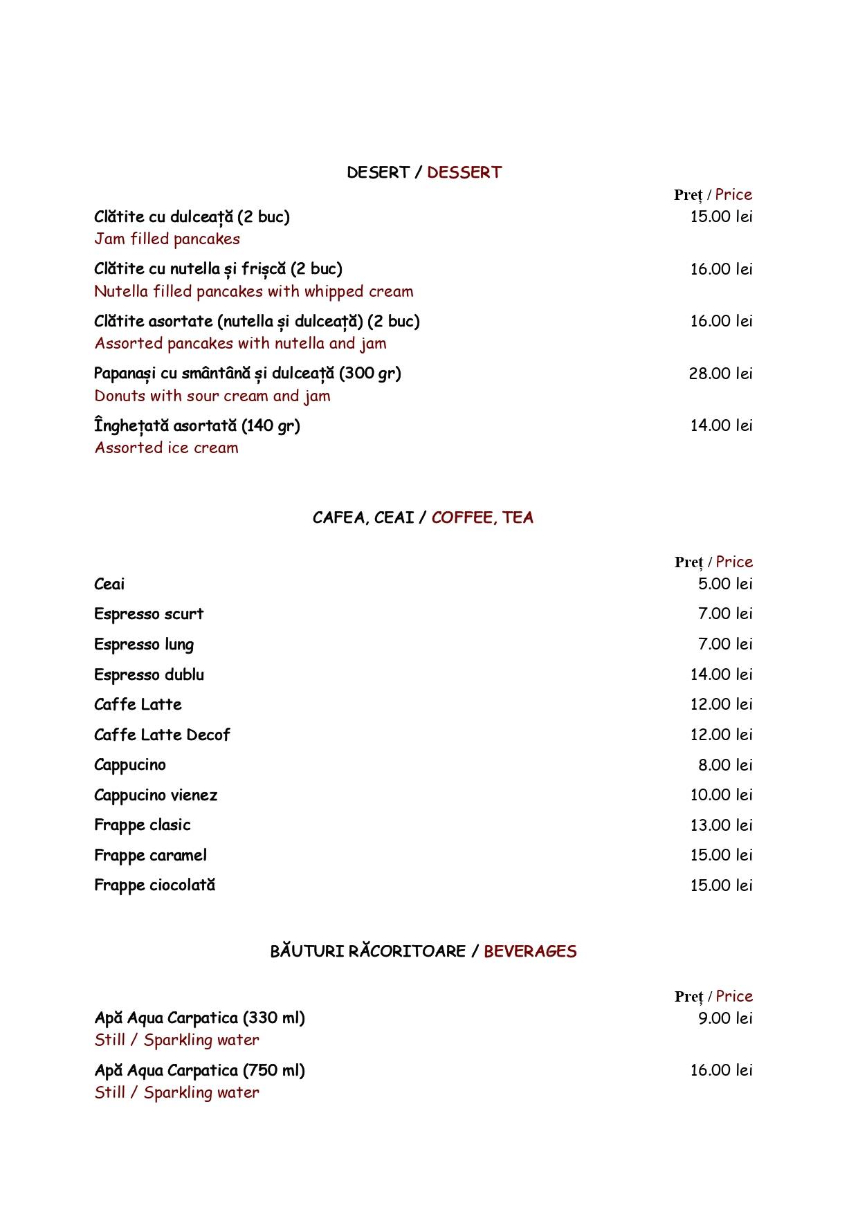 Speisekarte von Restaurant Vatra Casei, Konstanza