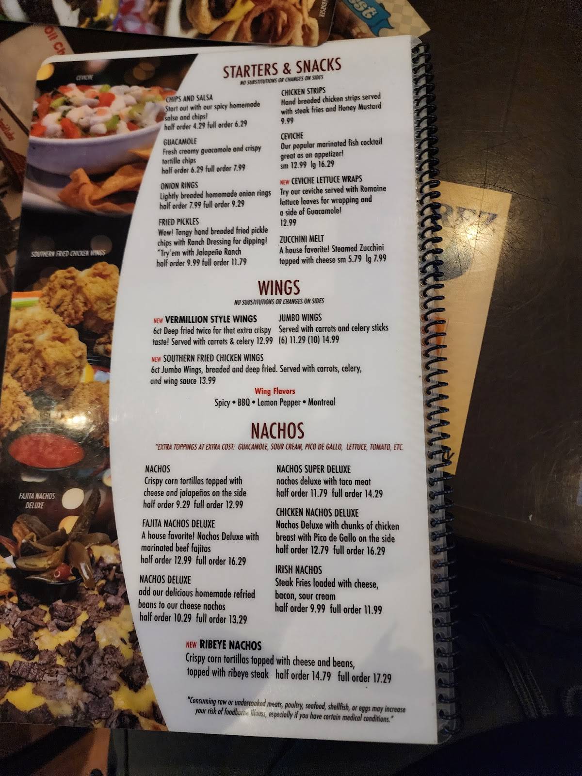 Menu at Vermillion Restaurant and Watering Hole, Brownsville