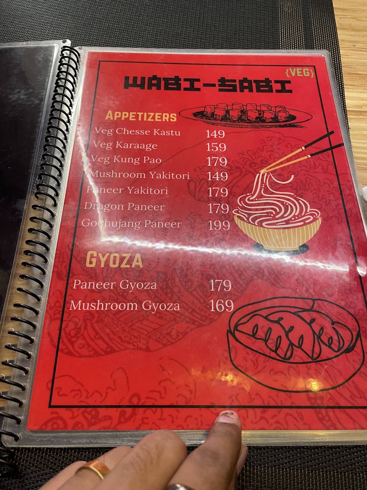 Menu at WABI-SABI, Bhilai