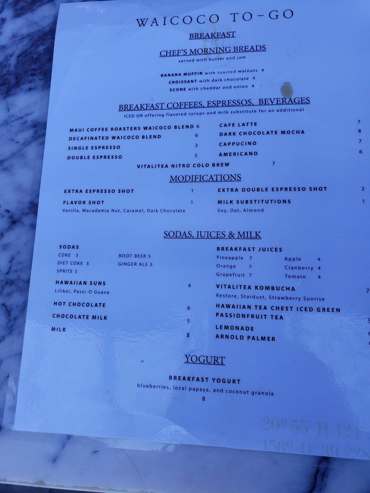 Menu at Waicoco Maui Restaurant, Lahaina