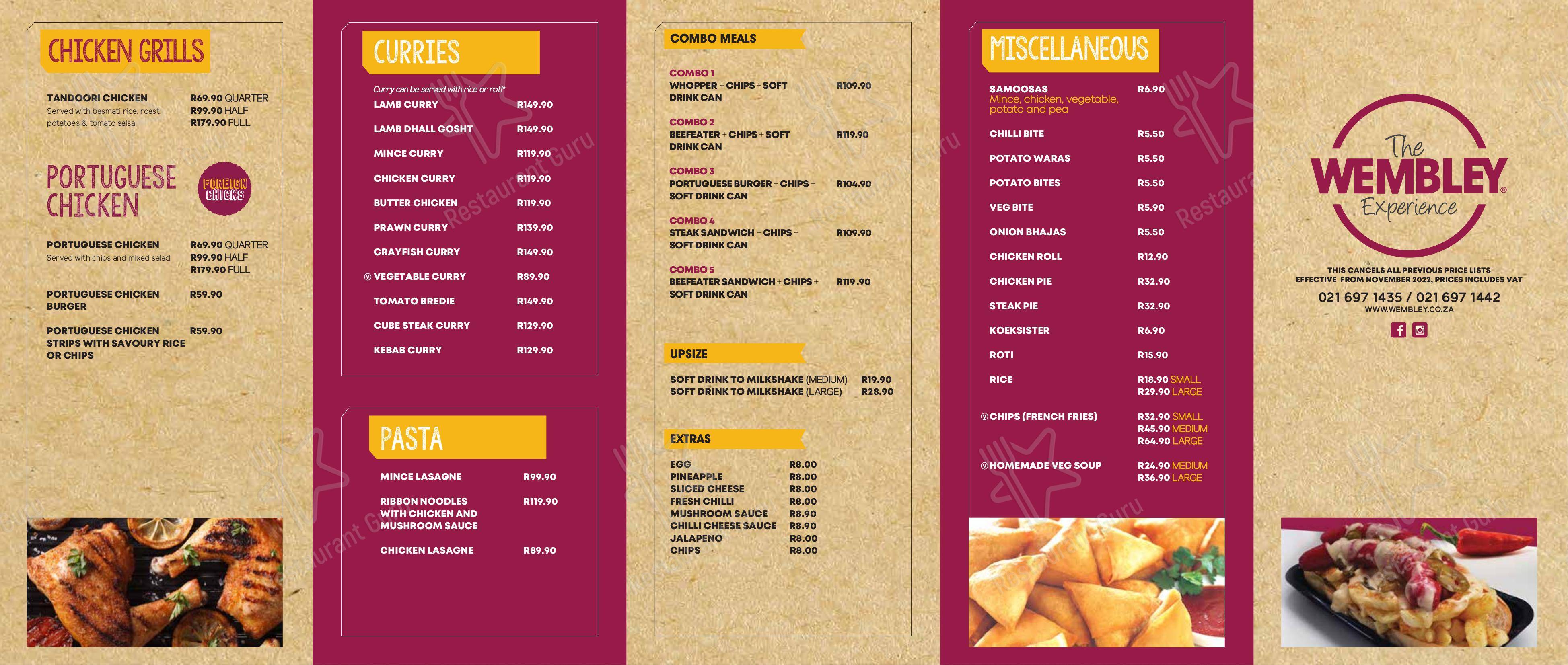 Menu at Wembley Roadhouse restaurant, Cape Town, Belgravia Rd
