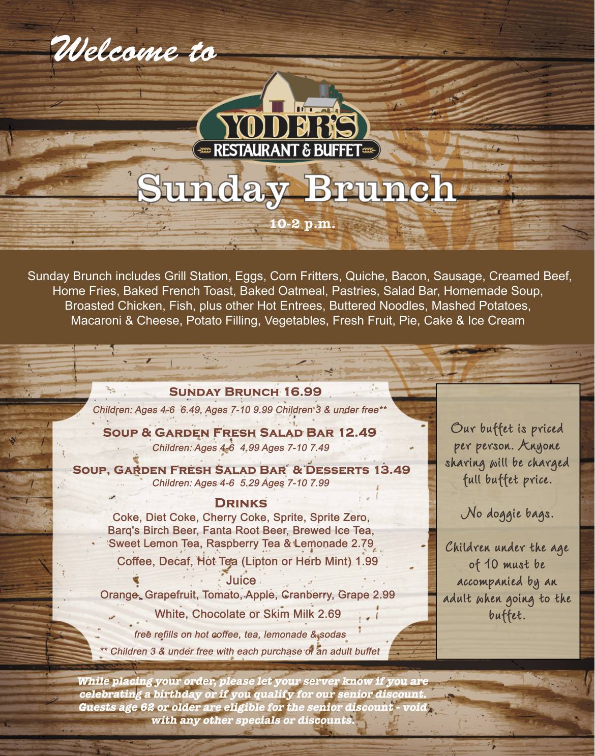 Menu at Yoder's Restaurant & Buffet, New Holland