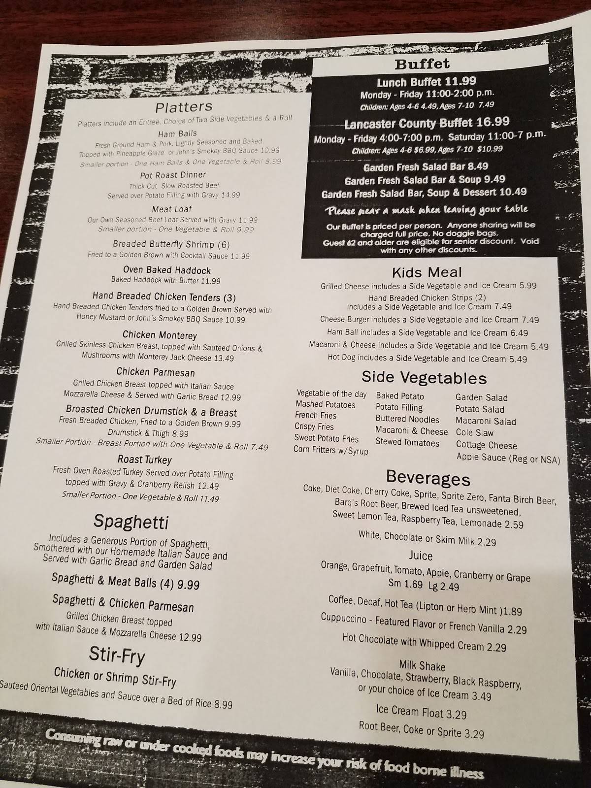 Menu at Yoder's Restaurant & Buffet, New Holland