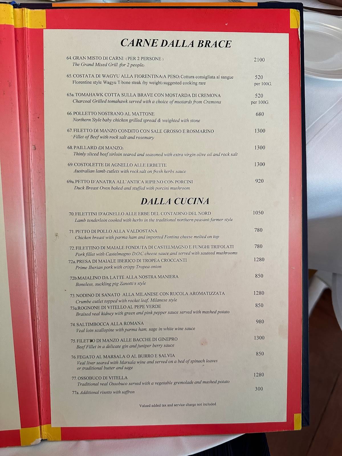 Menu at Zanotti restaurant, Bangkok, โคโลเน็ด คอนโดมิเนียม