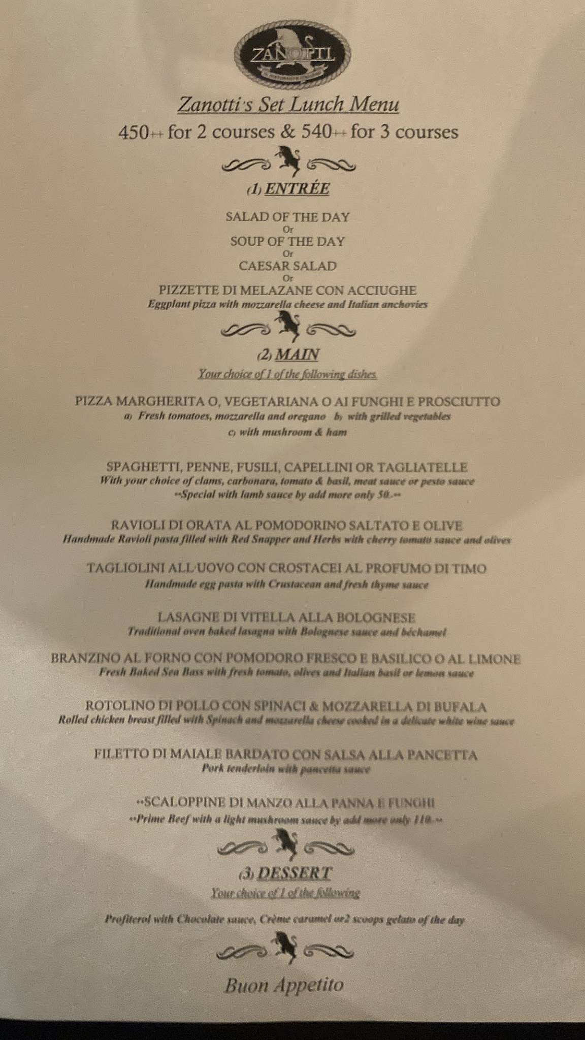 Menu at Zanotti IL Ristorante Italiano restaurant, Bangkok, โคโลเน็ด ...
