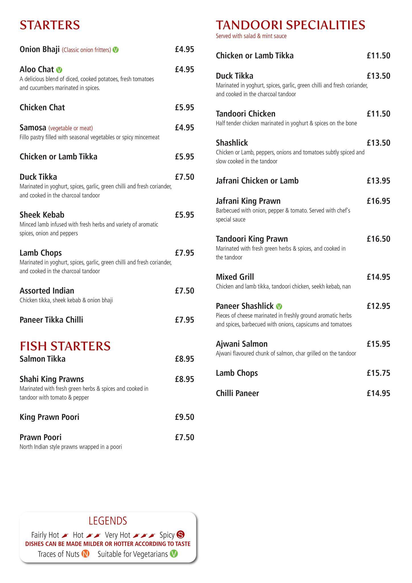 Menu at Zara Indian Cuisine restaurant, Great Shelford