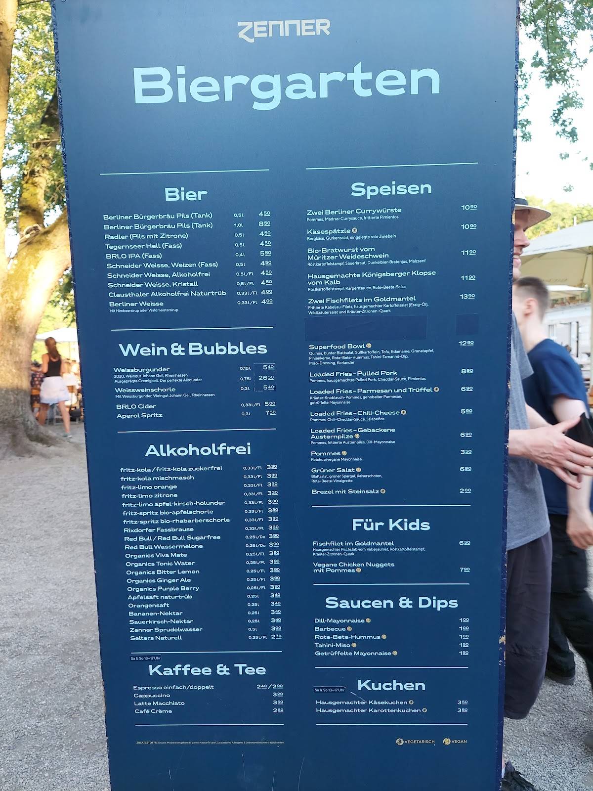 Speisekarte von Zenner Biergarten und Weingarten restaurant, Berlin