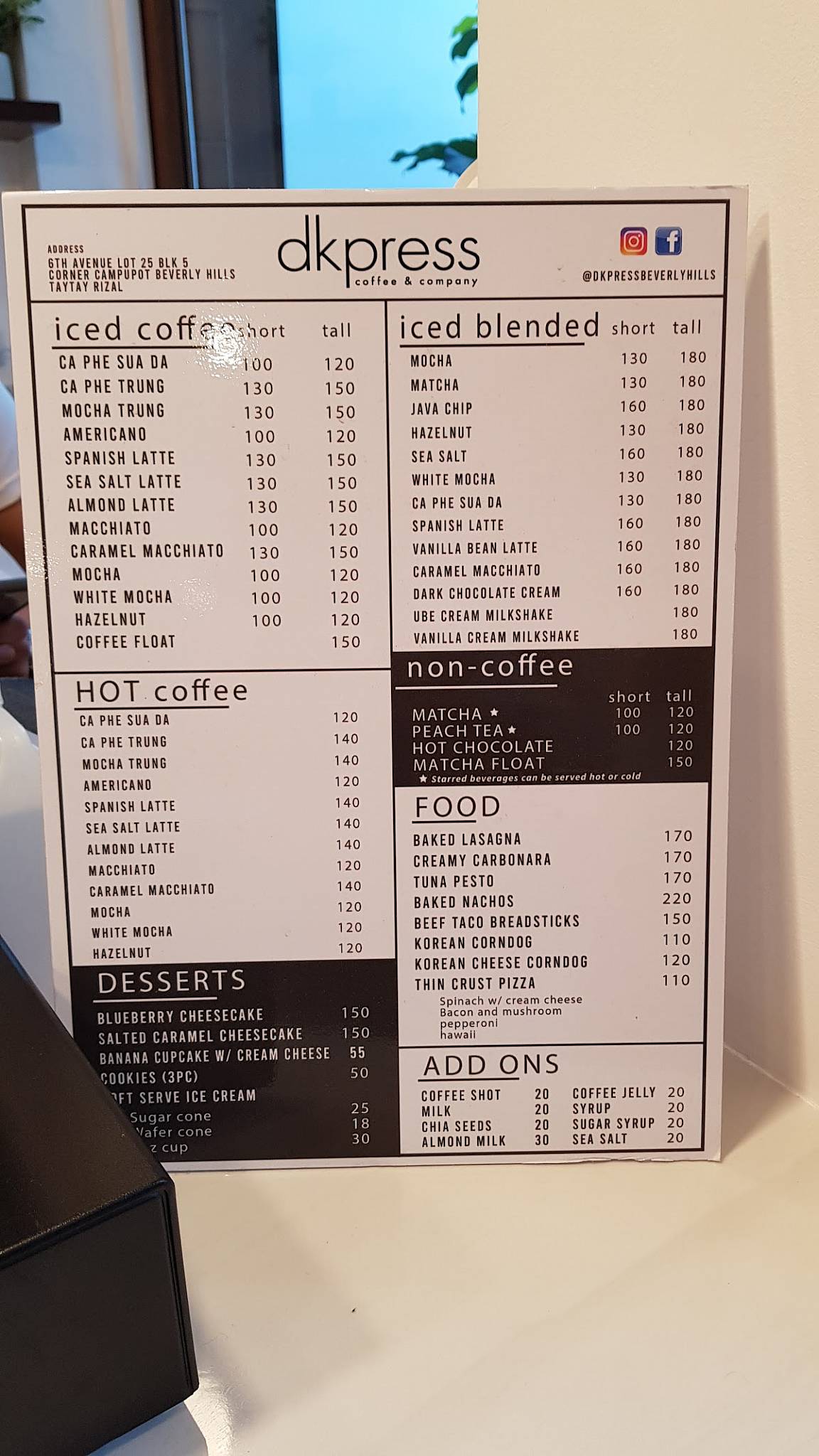 Menu at dkpress coffee & company beverly hills restaurant, Taytay