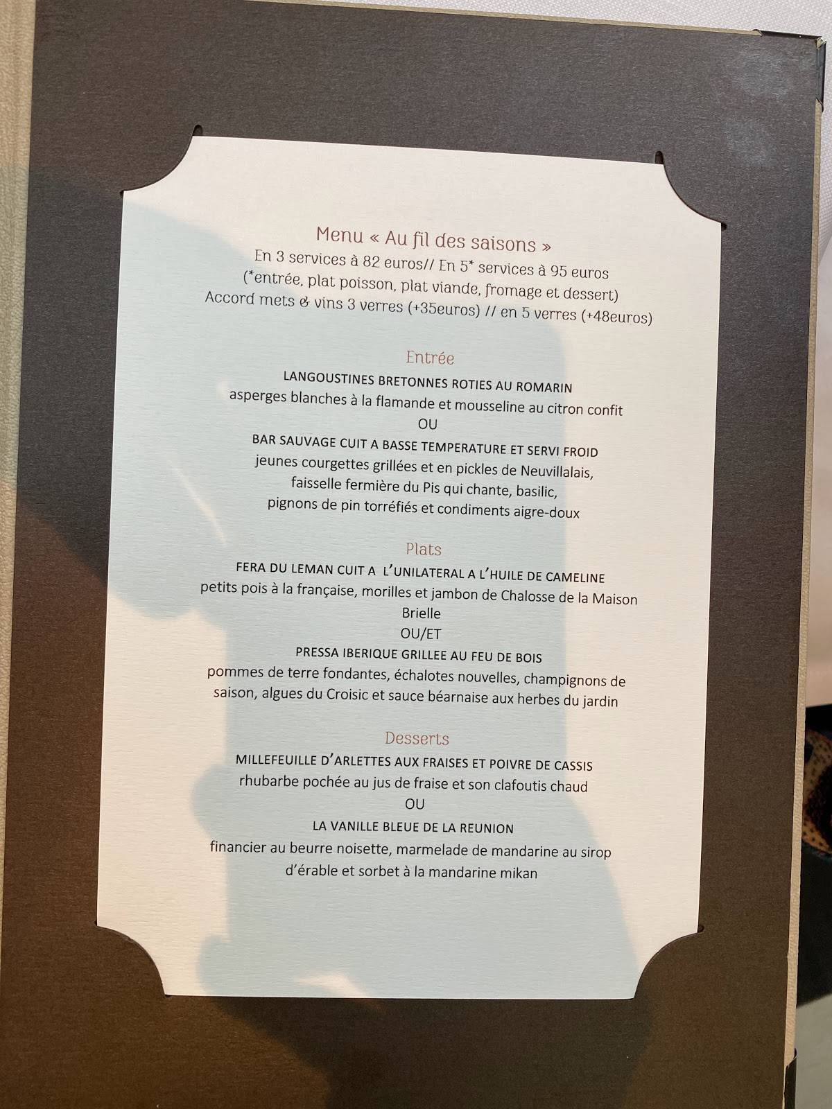 Menu au Restaurant l'Auberge de Bagatelle, Le Mans