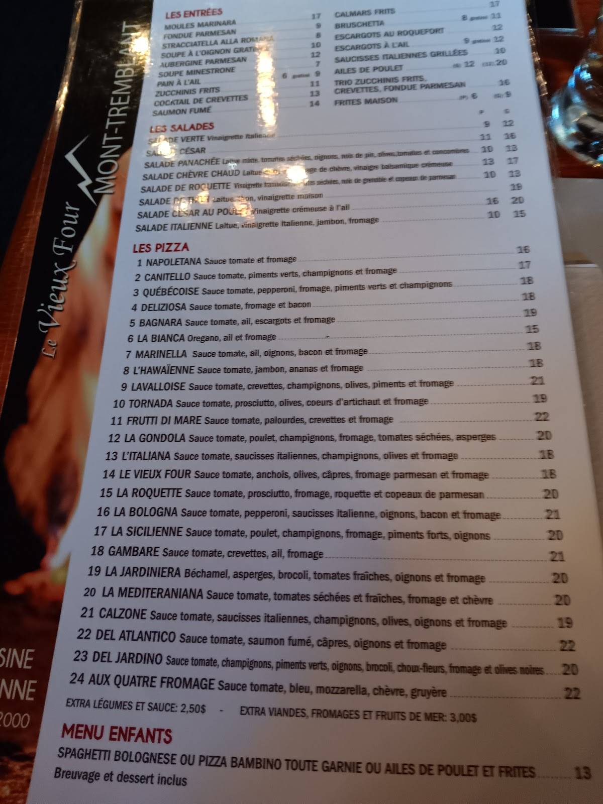 Menu au Restaurant Le Vieux Four, Mont-Tremblant
