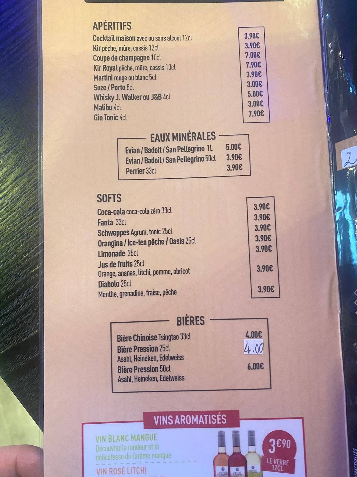 Menu au panda wok restaurant, Anthy-sur-Léman