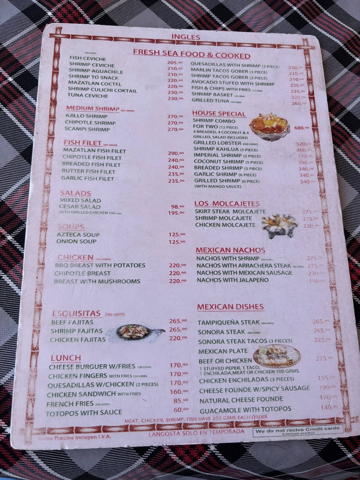 Menu at Restaurante Chile's Pepper, Mazatlán, Del Atún