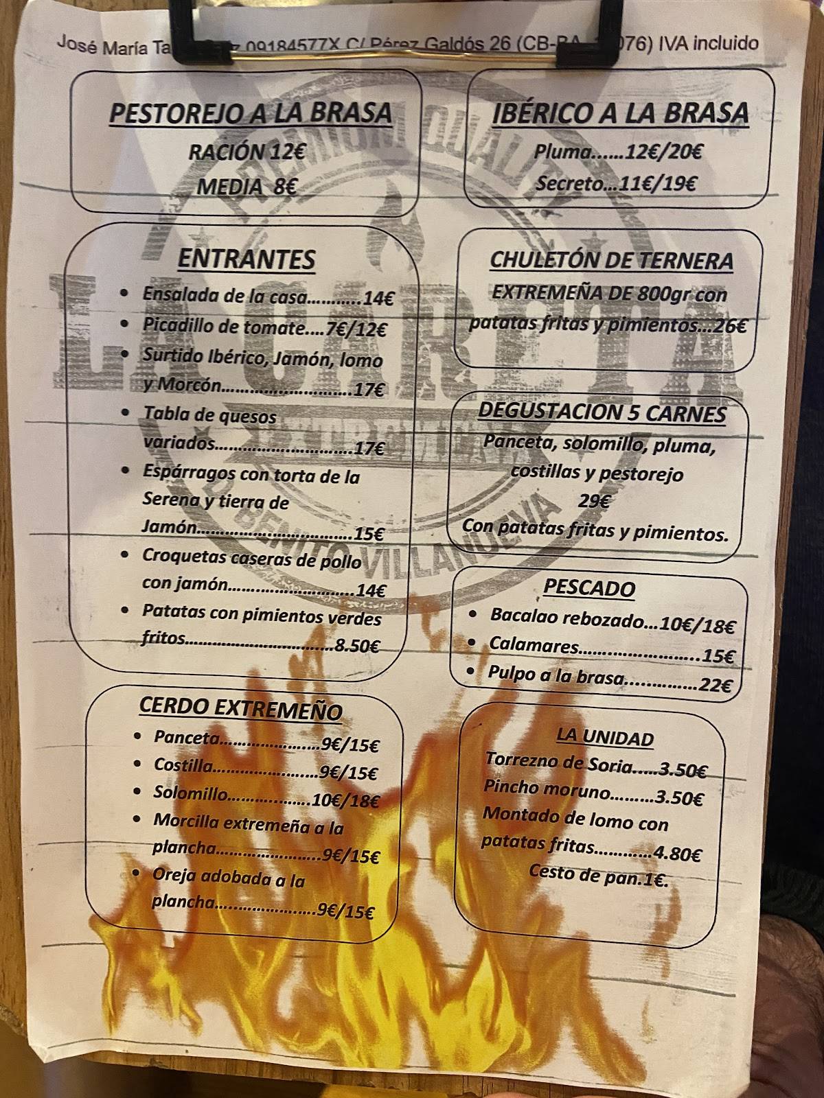 Carta de Restaurante Don Pestorejo, Don Benito