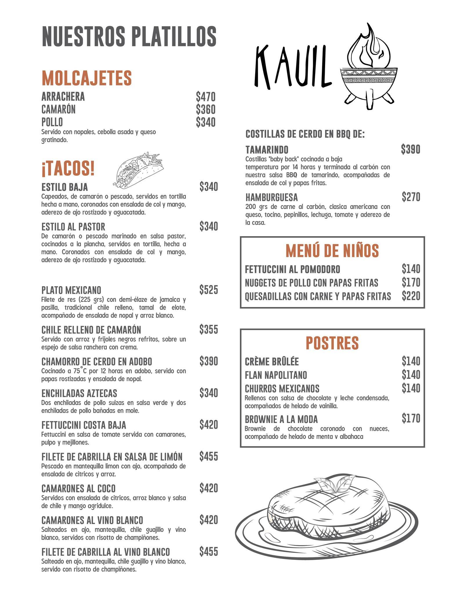 Menu at Restaurante Kauil, Cabo San Lucas