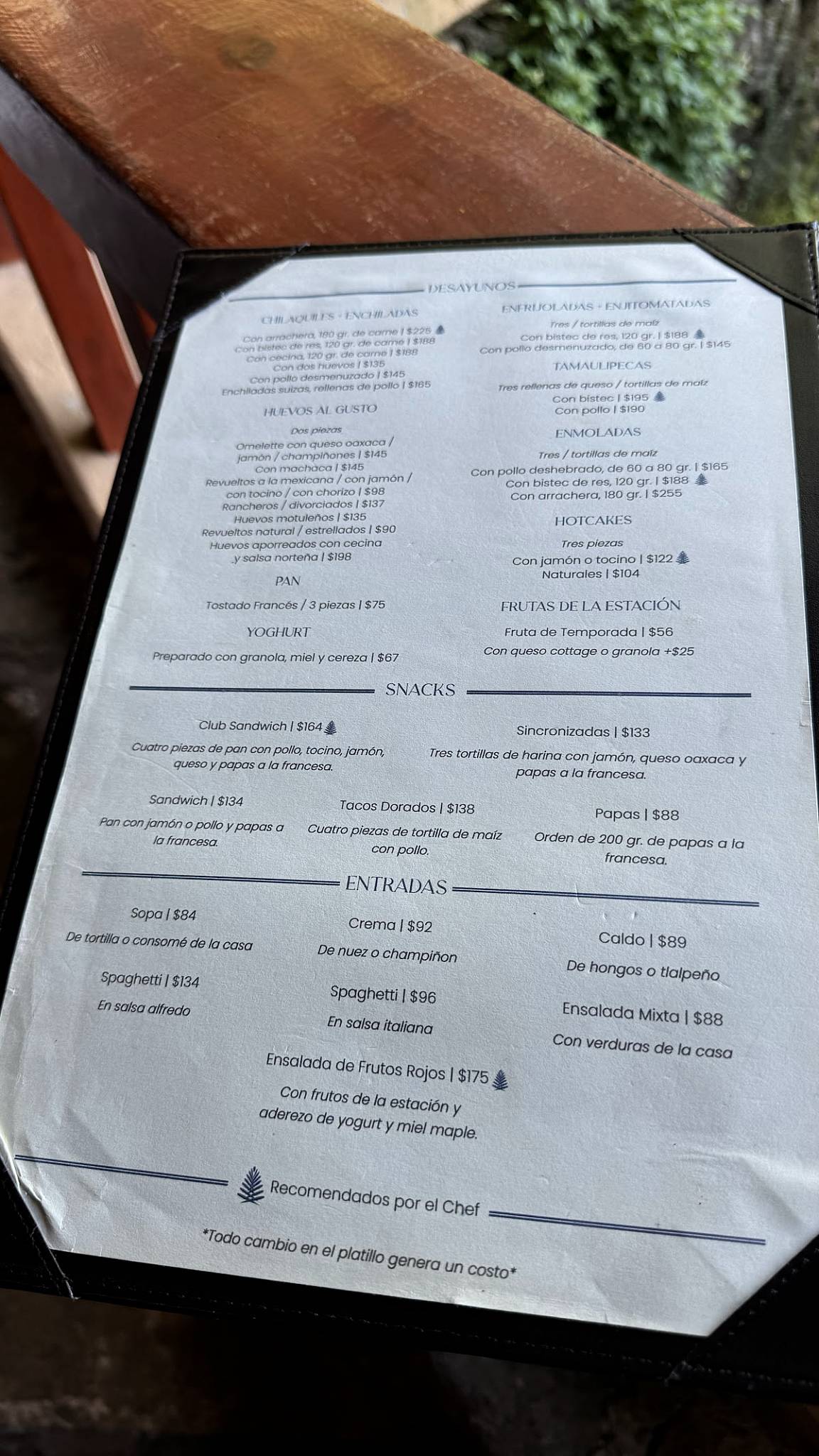 Carta de Restaurante La Montaña, Mineral del Chico